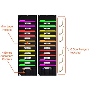 COMPONO Wall Storage Pocket Charts for Classroom (10 Pocket - 2 Pack, Black w/ window) File Organizers - Best Hanging File Pocket Chart for School, Classroom, Home or Office Use. Wall Pocket Chart
