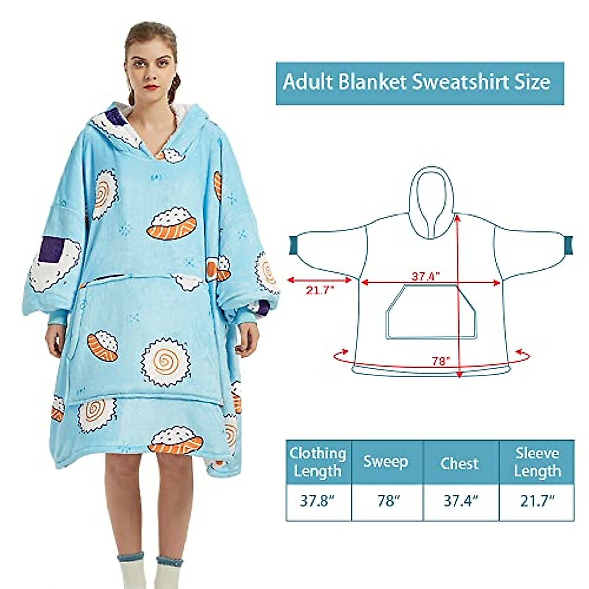 tramobe Blanket Hoodie Wearable Blanket Adult,Oversized Sherpa Blanket Sweatshirt with Giant Pocket and Sleeves,Warm Plush Hooded Blanket for Women & Men