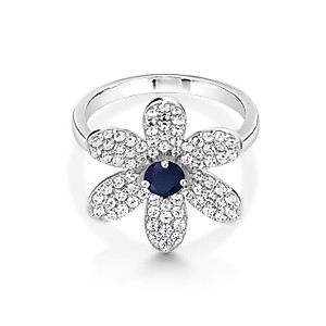 Gem Stone King 925 Sterling Silver 4MM Round Gemstone Birthstone Flower Ring For Women By Keren Hanan | Available in Size 5,6,7,8,9