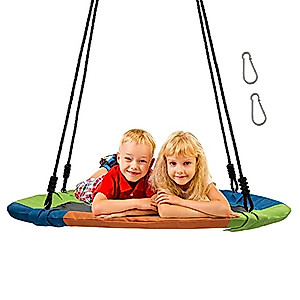 BEJOY 40’’ Saucer Tree Swing for Kids Outdoor Round Mat Swing with Adjustable Hanging Ropes and Accessaries for Indoor Backyard and Playground