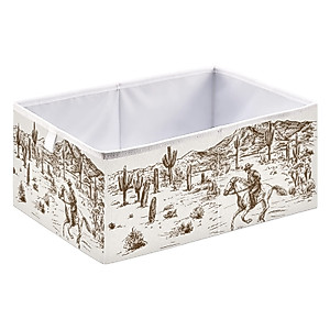 linqin Wild-west-desert-cowboy Collapsible Open Storage Bins, Foldable Toy Nursery Storage Basket Bin Cloth Cube Rectangular Organizer with Handles for Shelves Closet Home Decor