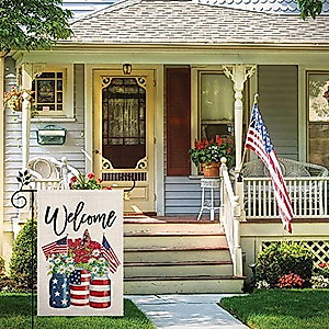 CROWNED BEAUTY Patriotic American Star and Strip Floral Welcome Garden Flag 12×18 Inch Double Sided 4th of July Independence Day Memorial Day Yard Outdoor Decor CF111-12
