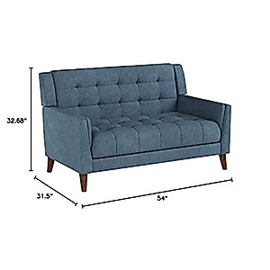 GDFStudio Christopher Knight Home Alisa Mid Century Modern Fabric Loveseat, Blue