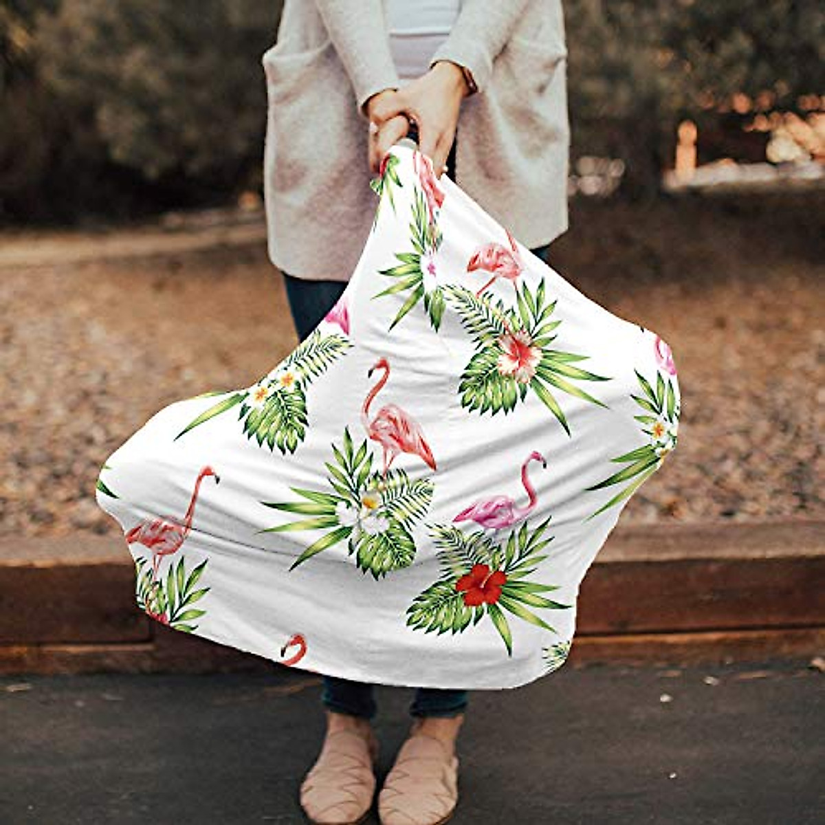 Tropical Baby Car Seat Covers, Nursing Cover Breastfeeding Scarf/Shawl, Infant Carseat Canopy, Stretchy Soft Breathable Multi-use Cover Ups, Animal Flamingo Flower Summer