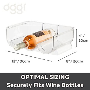 OGGI Bottle Rack for Wine, 6 Bottle Wine Storage - Stackable Wine Rack with Secure Stack Tabs. Ideal Wine Bottle Holder for Kitchen, Cabinet, Pantry, Fridge - Each Rack Holds 3 Bottles, 2 Pack - Clear