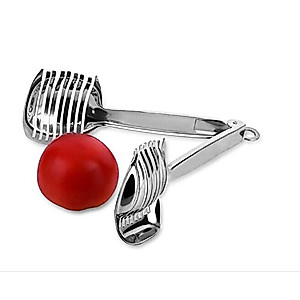 i Kito Tomato Lemon Slicer Holder Round Fruits Onion Shreader Cutter Guide Tongs with Handle Kitchen Cutting Potato Lime Food Stand Stainless Steel