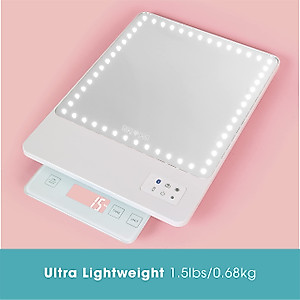 RIKI LOVES RIKI LED Vanity Mirror with Lights & Bluetooth - Portable Lighted Makeup Mirror with Magnification, Adjustable Stand, & Phone Clip | 5 Dimming Stages & HD Daylight Lighting Cosmetic Mirror