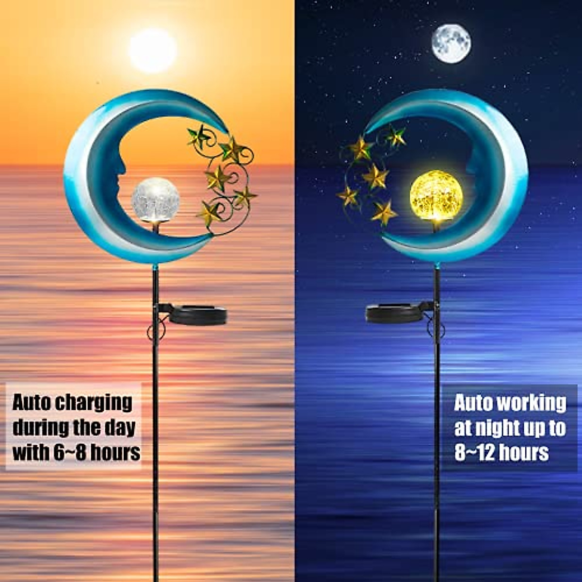 SmilingTown Solar Decorative Lights Outdoor Solar Moon Crackle Glass Globe Garden Decor Light Waterproof for Garden Patio Yard,Backyard Lawn Outdoor Decorations