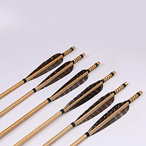 TOPARCHERY Archery Wooden Arrows, 32 inch Traditional Hunting Practice Target Arrow 5 Inch Turkey Feathers Fletching Recurve Bow Longbow(Pack of 6)