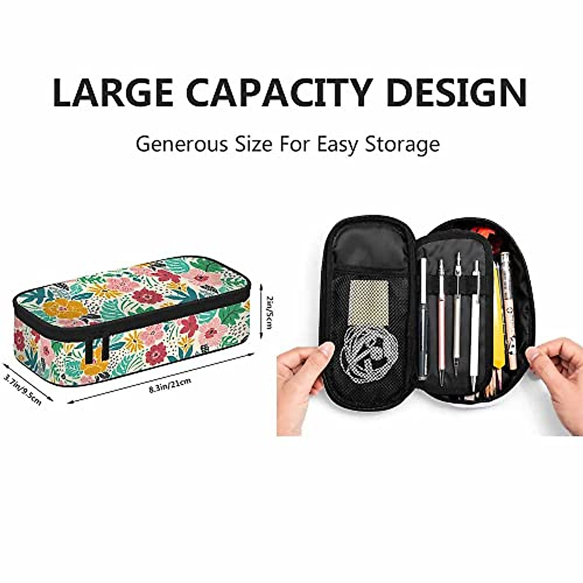 Yekiua Floral Pencil Case Flower Field Leaves Big Capacity Pencil Pouch Office College School Makeup Bag For Teens Girls Adults Student Colorful