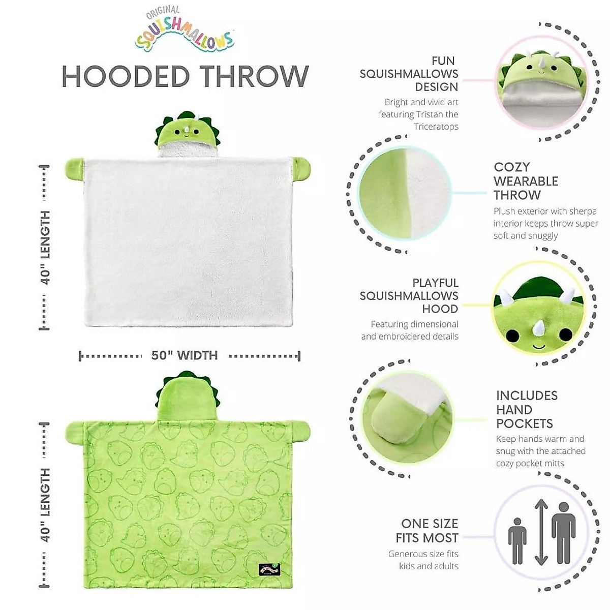 Franco Squishmallows Bedding Super Soft and Cozy Wearable Hooded Throw Blanket, 50" X 30" (Official Licensed Product) (Print May Vary)