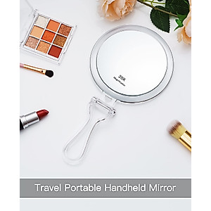 MIRORA Hand Held Mirror, Double-Sided 1X/20X Magnifying Makeup Mirror, Handheld Foldable Table and Travel Usage (Round 5inch)