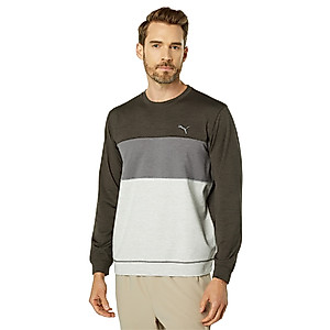 Puma Golf Men's CLOUDSPUN COLORBLOCK CREWNECK, Puma Black Heather-High Rise Heather, S