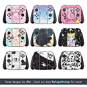 BelugaDesign Fat Cat Switch Skin | Pastel Sticker Wrap Vinyl Decal | Cute Kawaii Animal Leaves Cartoon Full Set Compatible with Nintendo Switch (Switch Standard, Multicolored)