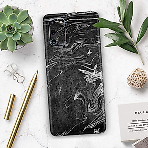 DesignSkinz Black & Silver Marble Swirl V8 Protective Vinyl Decal Wrap Skin Cover Compatible with The Samsung Galaxy S20 (Screen Trim & Back Glass Skin)