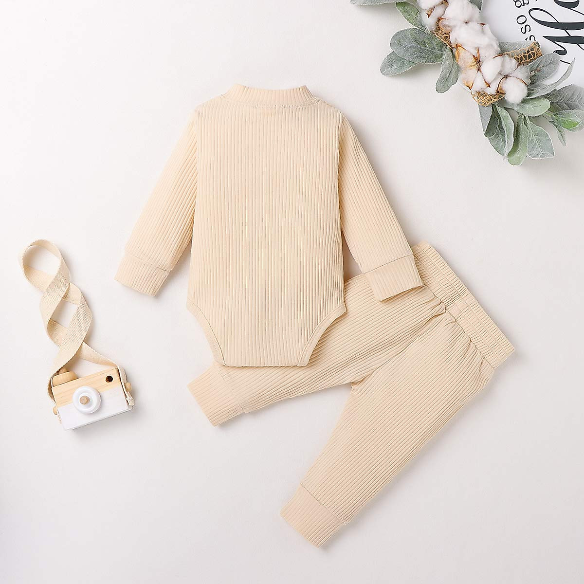 Ledy Champswiin Winter Newborn Baby Boy Girl Clothes Set Ribbed Outfits Unisex Infant Solid Long Sleeve Tops Pants 2PCS