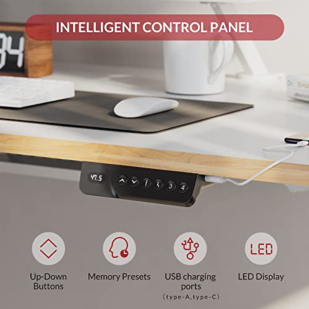 SANODESK Height Adjustable Desk 55 inch, Electric Standing Desk/w USB Charging Ports, White Sit Stand Desk for Home Office with Monitor Shelf (55 x 24 inches)