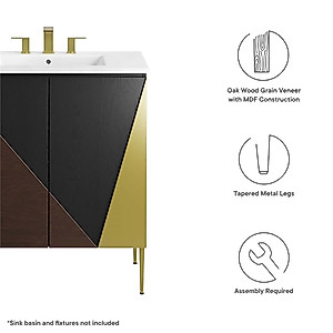 Modway EEI-6143-BLK-GLD Alchemist 30" Bathroom Vanity Cabinet (Sink Basin Not Included), Black Gold