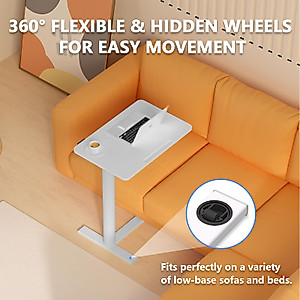 Kingant Cordless Electric Overbed Table, Height Adjustment with Battery Operated,Hospital Tray,Mobile Laptop Standing Desk,Bedside Table(Home & Hosptial Use)