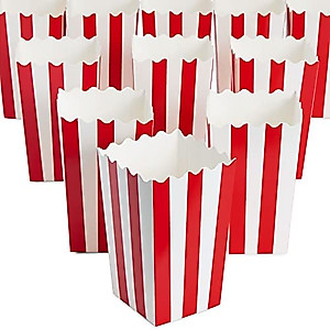 BLUE PANDA Set of 100 Mini Popcorn Favor Boxes - 3x5 Snack Containers for Carnival Party Supplies, Movie Night, Birthdays, Red and White, 20 Ounce, 3.3 x 5.6 Inches