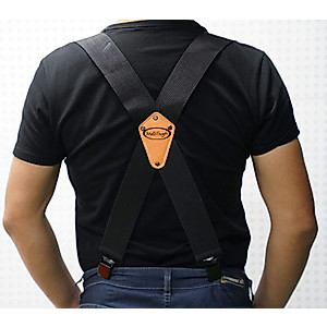 Melo Tough Men's Industrial Strength Suspenders Partial Elastic Tradesperson's Suspenders 2 inch Wide Tool Belt Suspenders (Black)