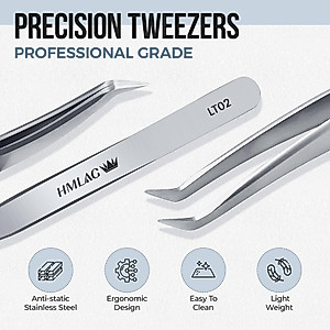 LASHVIEW Lash Tweezer, High Precision Stainless Steel Volume Eyelash Tweezers, Eyelash Extension Tweezers for Profissional Grafting lash Extension, LT02