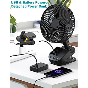xasla 10000mAh Oscillating Battery Operated Fan, 8” Rechargeable Clip on Fan, 4 Speeds, Power Bank Battery, Timer, Clip & Hook for Grow Tent, Treadmill, Golf Cart, Camping, Baby Stroller