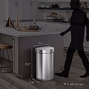 simplehuman 45 Liter / 12 Gallon Semi-Round Automatic Sensor Trash Can, Brushed Stainless Steel