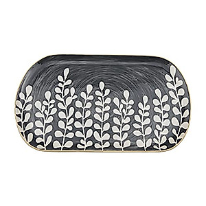 Mud Pie Blue Painted Leaf Platter, 10.5" x 17.5"
