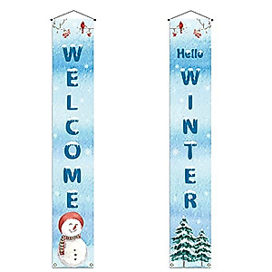 Welcome Hello Winter Porch Banner Snowman Cardinal Christmas Xmas Holiday Front Door Sign Wall Hanging Party Decoration