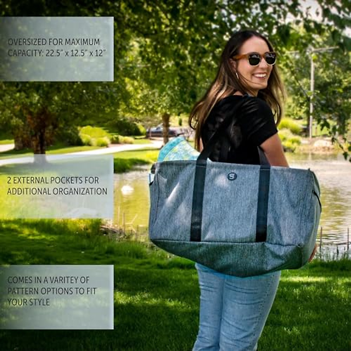 geckobrands Large Utility Tote - Spacious and Durable Multipurpose Tote Bag for Beach, Travel, Shopping, and Outdoor Activities