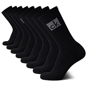 Calvin Klein Men’s Athletic Socks – Lightweight Cotton Blend Crew Socks (8 Pack), Size Shoe Size: 7-12, Black