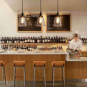 Pathson Industrial Glass Pendant Lighting, Black Vintage Style Hanging Light Fixture for Living Room Dining Room