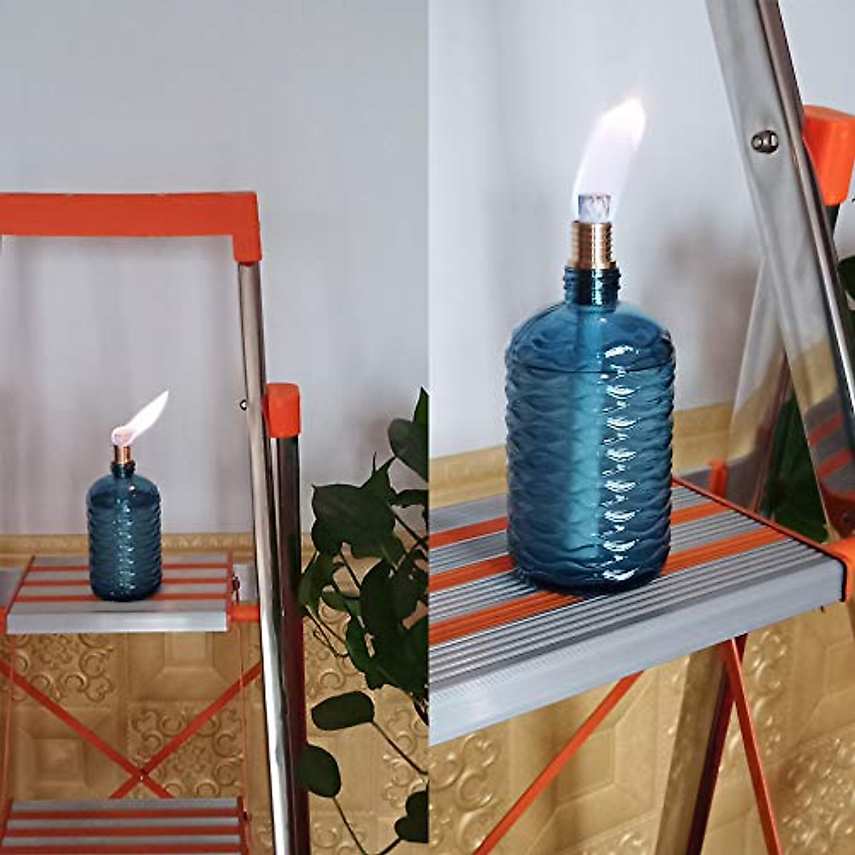 OEXEO 4PCS Glass Outdoor Tabletop Torch Set,Torch Wicks, Torch Light,Garden Torch,Patio Torches,Citronella Torches (Blue)