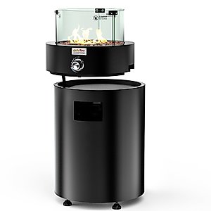 Onlyfire Premium Detachable Fire Pit with Lava Rocks, Glass Wind Guard & Wheels, Smokeless Propane Gas Fireplace with Tank Storage Chamber & 5FT Hose for Patio Backyard Outdoor Restaurant, 24000BTU