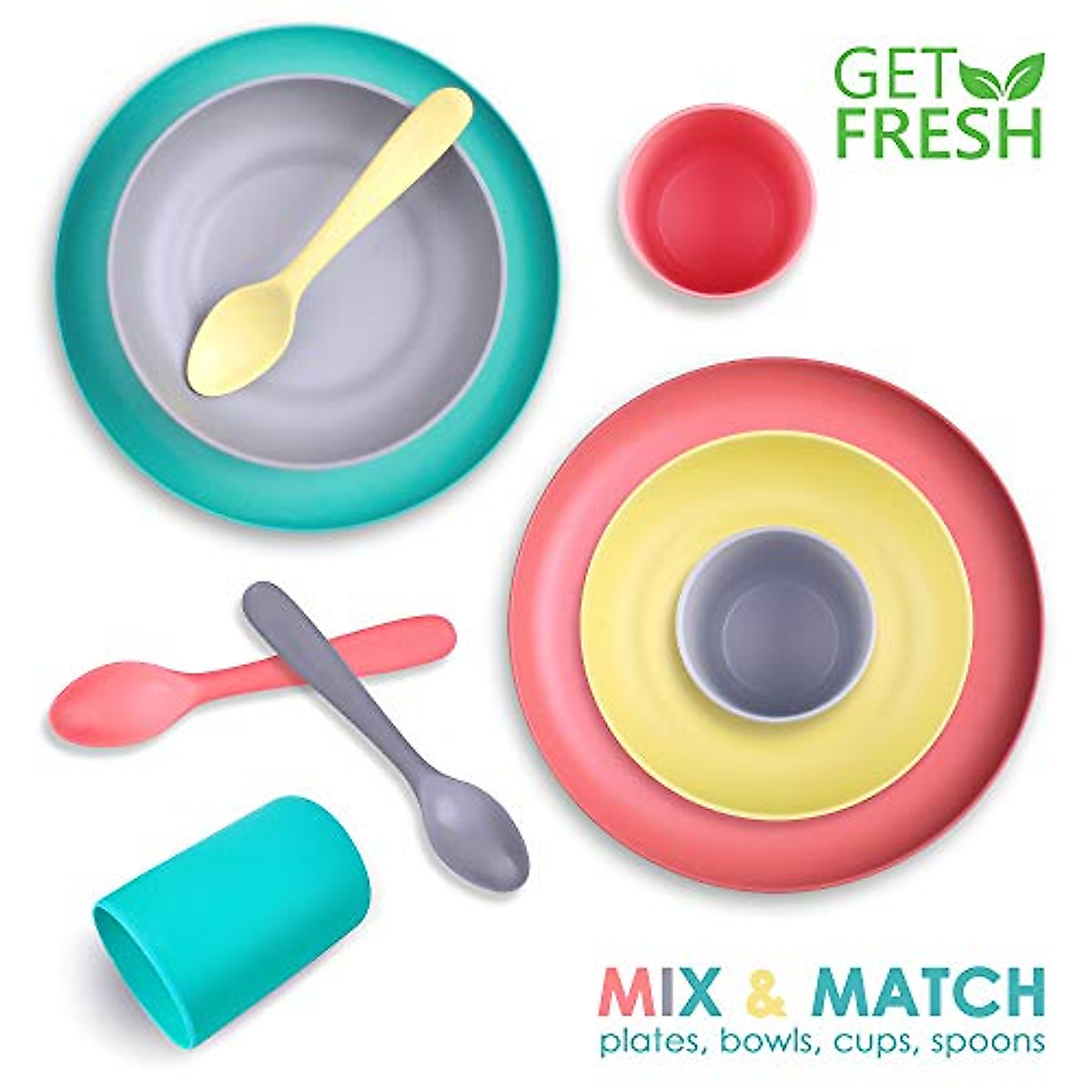 GET FRESH Bamboo Kids Bowls Set - 4-pack Reusable Bamboo Dinnerware Bowls For Kids and Toddlers - Colorful Bamboo Fiber Childrens Dinner Bowls for Everyday Use - Bamboo Dishes for Kids and Adults