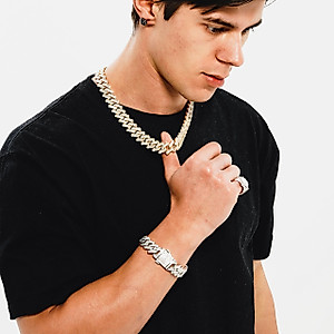 TOPGRILLZ 12mm/18mm Baguette Diamond Miami Cuban Link Bracelet for Men Women 6 Times 14K Gold Plated Solid CZ Jewelry Double Spring Clasp Gifts (18mm Gold, 8)