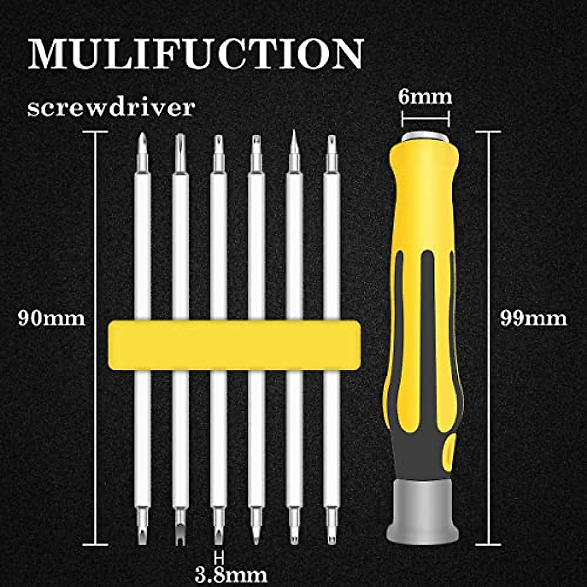 Premium 6-In-1 Screwdrivers Set, Multipurpose Turn Screw, Household Small Driver, Detachable Handle, Alloy Steel Material, SH-083, 12 Sizes by NOSHY