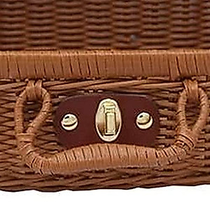Jerome Picnic Basket,Woven Wicker Vintage Suitcase Woven Basket Rattan Case Picnic Weave Laundry Basket B