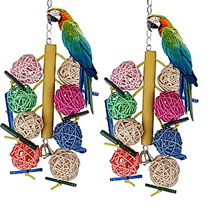 Messar 2 Pack Bird Chew Toys with Bells for Parrots Lovebirds Hanging Cage Toy