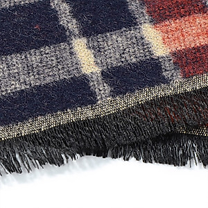 Scarf for Men Fall Winter Warm Scarves Soft Tassel Cashmere Feel Scarf Navy & Beige & Red