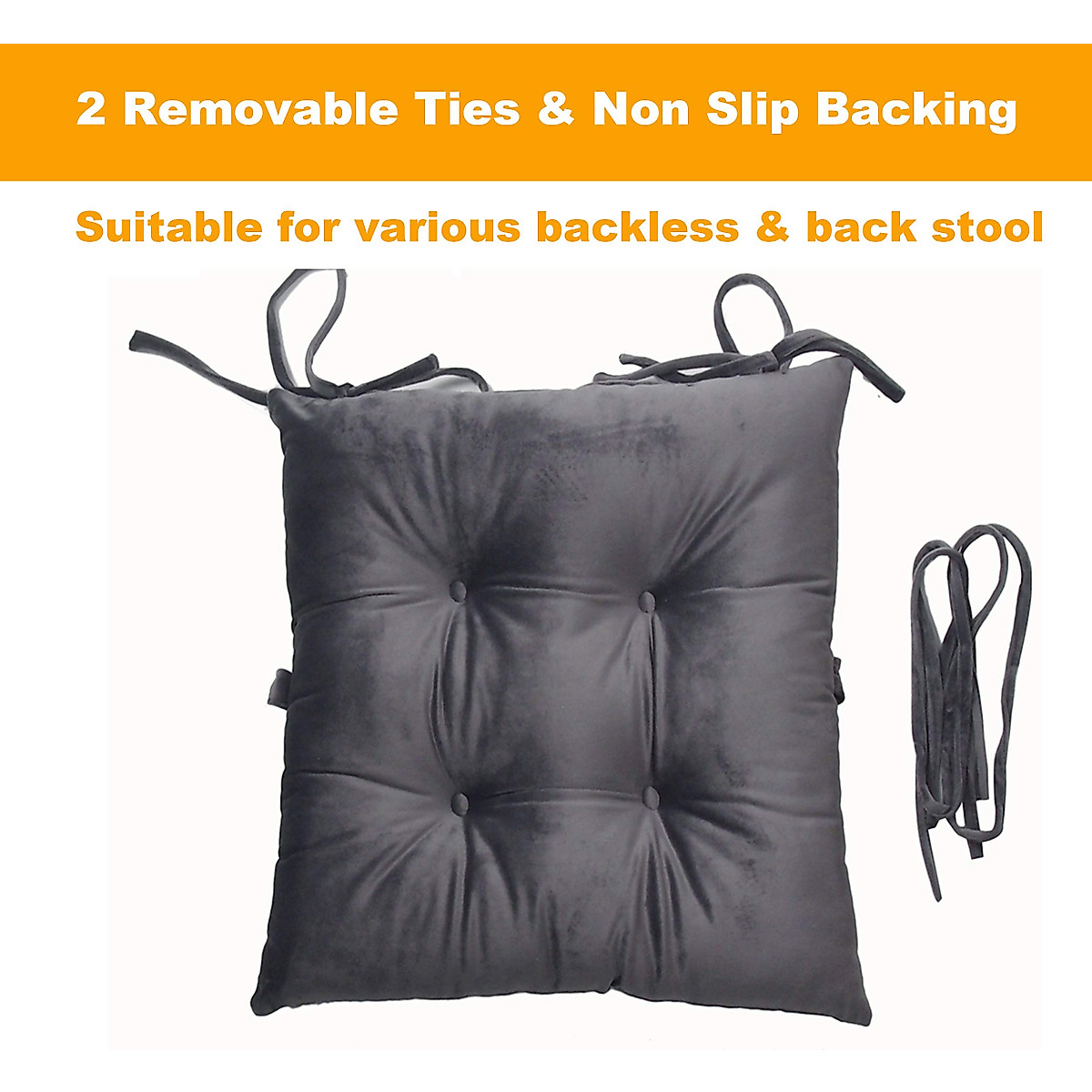 Augld 2 Pack Bar Stool Cushion Small Kids Chair Pad with Ties Square 14”x14”x2”