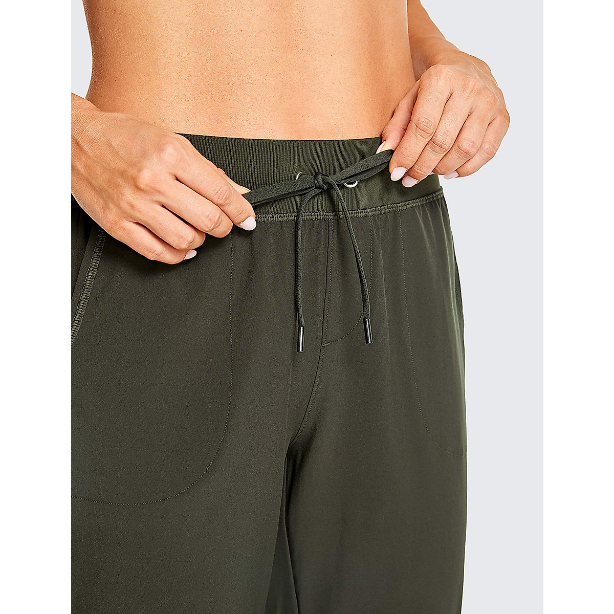 CRZ YOGA Women's Lightweight Workout Joggers 27.5" - Travel Casual Outdoor Running Athletic Track Hiking Pants with Pockets Dark Olive Small