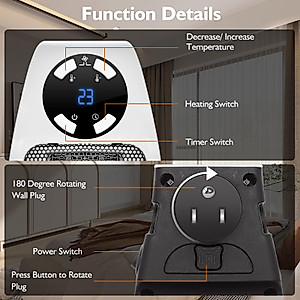 Top Heat Plug in Heater for Indoor, Upgrade 500W Mini Space Heater as Seen on TV, Wall Outlet Quiet Space Heater with Adjustable Thermostat & Timer & Led Display for Office Bathroom Bedroom