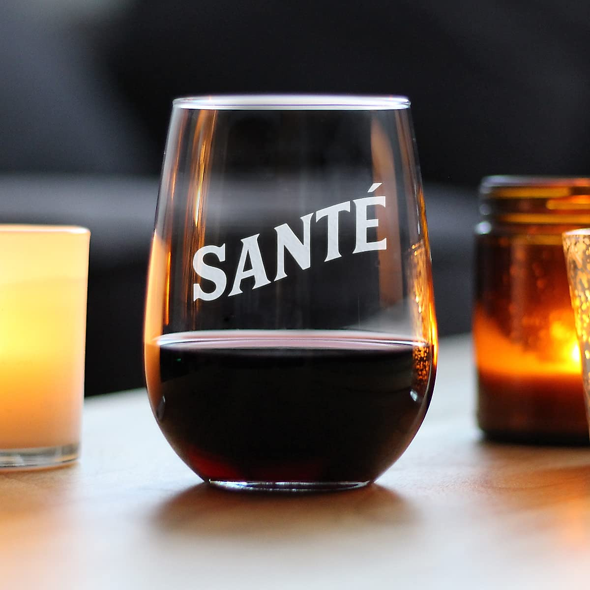 Sante - French Cheers - Stemless Wine Glass - Cute France Themed Gifts or Party Decor for Women and Men - Large