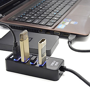 USB Hub 3.0 Powered, LYFNLOVE USB Extender 4-Port Data USB Hub with Power Adapter and 1 Smart Charging Port, USB Splitter with On/Off Switches for MacBook, Mac Pro/Mini, iMac, Surface Pro Laptop/PC