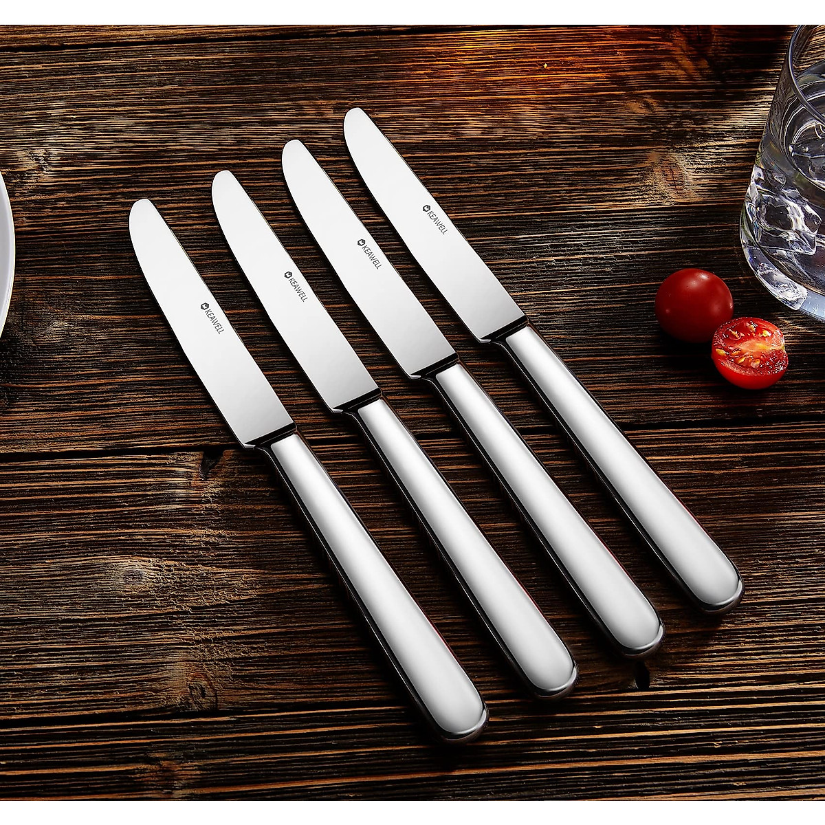 KEAWELL Premium 9.3" Louise Dinner Knives, Set of 4, Brightly-Mirror polished, Stainless Steel, Dishwasher Safe (Smooth)