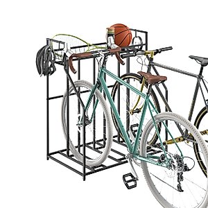 ClosetMaid ProGarage Bike Stand Rack with Storage Shelf and 4 Hooks for 3 Bicycles, Adult or Kids, Black