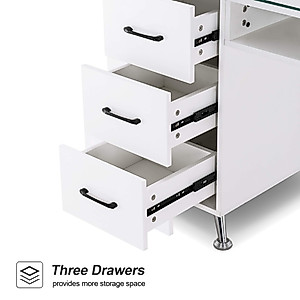 BarberPub Manicure Table, Nail Makeup Desk with Drawers, Storage Beauty Salon Workstation 2611 (White)