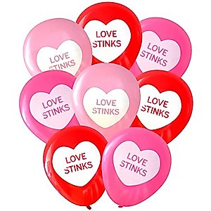 Love Stinks Latex Balloons (16 pcs) | Anti-Valentine's Day | by Nerdy Words (Red & Pinks)